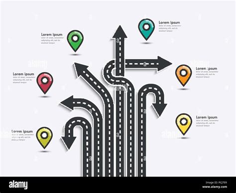 Arrow Road Map Of Business And Journey Infographic Design Template With Pin Pointer Road Trip