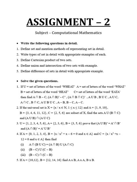 Assignment 2 Math Pdf Intersection Set Theory Mathematics