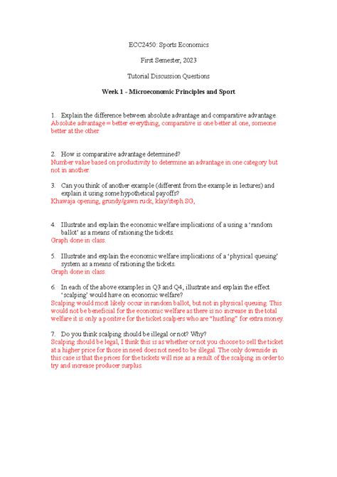 Week 2 Tutorial Answers Ecc2450 Sports Economics First Semester