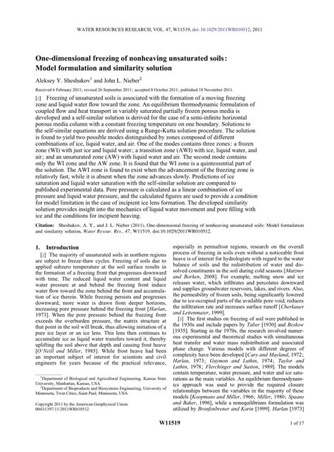 Pdf One Dimensional Freezing Of Nonheaving Unsaturated Soils Model