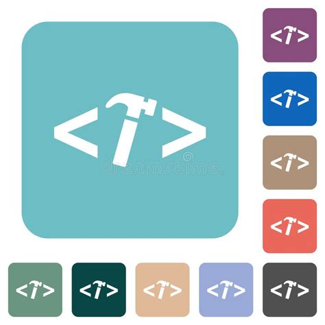 Web Development With Hammer Rounded Square Flat Icons Stock Vector
