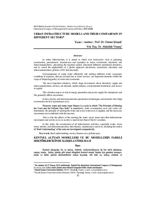 Pdf Urban Infrastructure Models And Their Comparison In Different Sectors Abdullah Yinanc