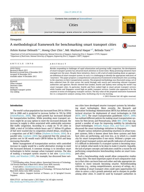 A Methodological Framework For Benchmarking Smart Transport Cities