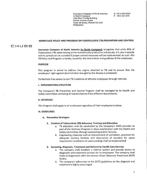 Workplace Policy And Program On Tuberculosis Final Pdf