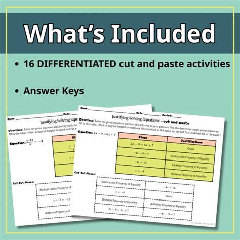 Solving Equations Proofs Cut And Paste Activity 6th 9th Grade Algebra 1