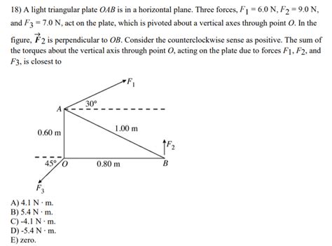 Solved 18 A Light Triangular Plate OAB Is In A Horizontal Chegg