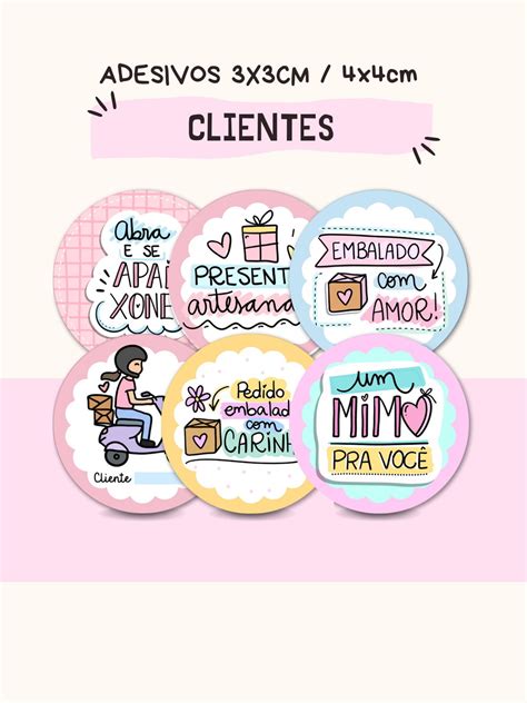 Cartela de Adesivos Destacáveis para Cliente 3x3cm 4x4cm no Elo7