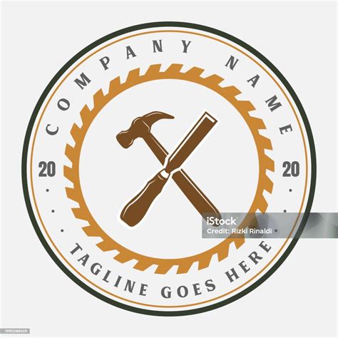 Vintage Crossed Hammer Chisel Carpentry Woodworking Badge Emblem Label