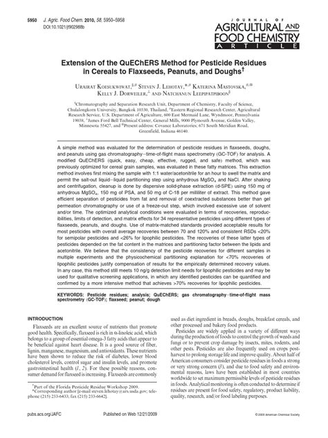 Extension Of The Quechers Method For Pesticide Residues Cereals Peanuts Pdf Gas