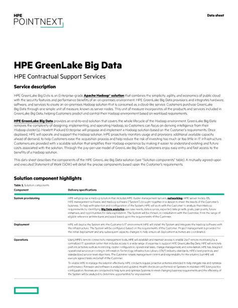 hpe greenlake big data—an enterprise grade apache hadoop® solution data