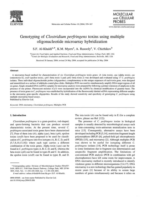 Pdf Genotyping Of Clostridium Perfringens Toxins Using Multiple Oligonucleotide Microarray
