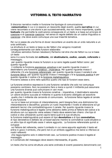 Riassunto Testo Narrativo Fabio Vittorini Docsity