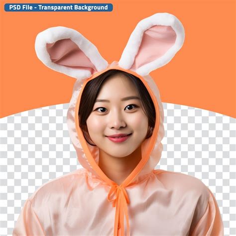 Premium PSD Happy Asian Woman Donning An Easter Bunny Costume