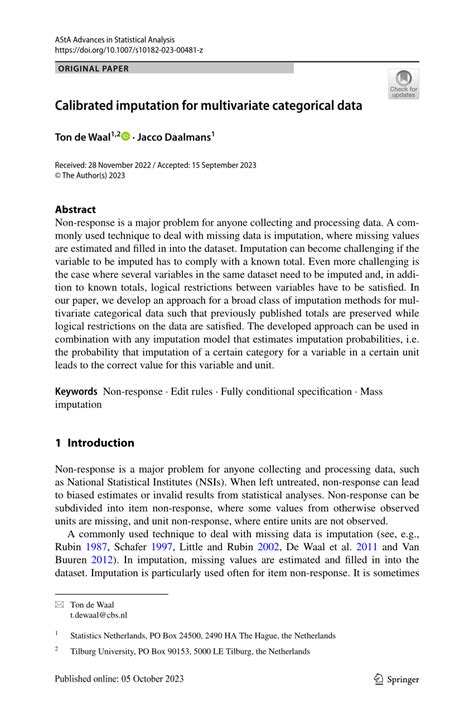 Pdf Calibrated Imputation For Multivariate Categorical Data