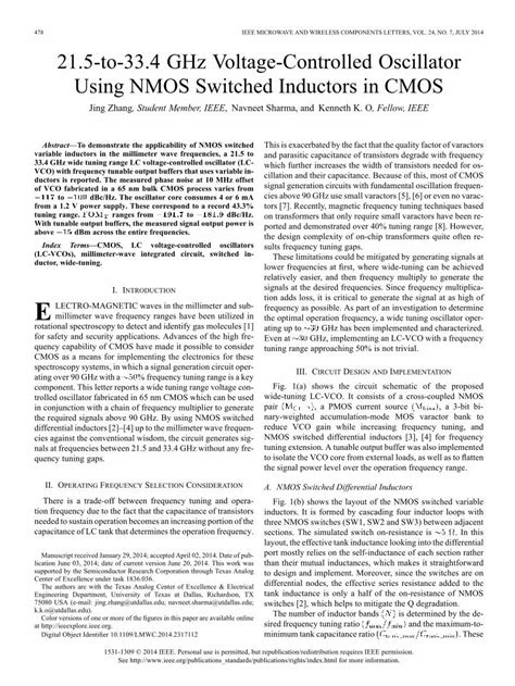 Pdf 215 To 334 Ghz Voltage Controlled Oscillator Using Nmos