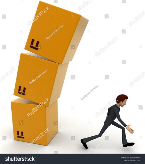 3d Man Running Falling Cube Building Stock Illustration 2245879729