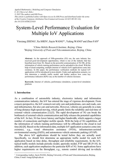 Pdf System Level Performance Evaluation For Multiple Iov Applications