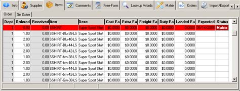 Purchase Order Matrix