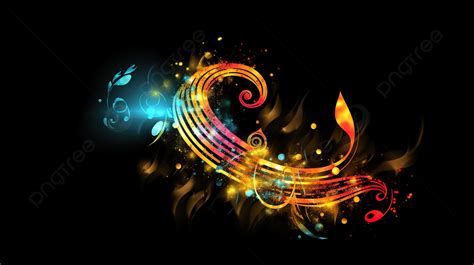 Colorful Music Notes Black Background
