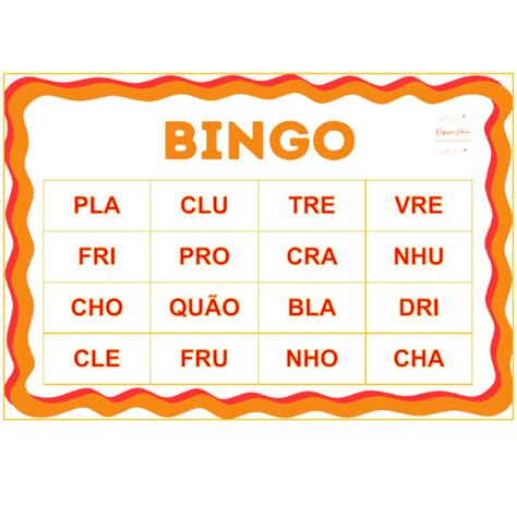 CARTELAS BINGO SÍLABAS COMPLEXAS Baixar pdf de verloop io