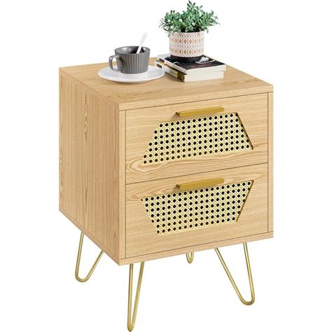Yaheetech Nachttisch Rattan Beistelltisch Mit 1 Schublade Und 1