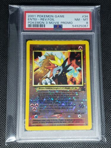 Pokemon 2001 Entei Reverse Foil Holo Black Star Movie Promo 34 Psa 8 Nm