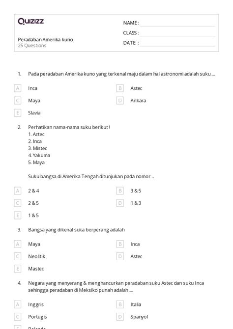 50 Lembar Kerja Peradaban Aztek Untuk Kelas 10 Di Quizizz Gratis