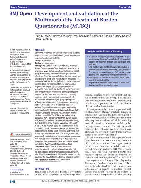Pdf Development And Validation Of The Multimorbidity Treatment Burden