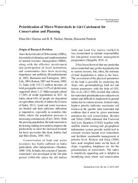 Pdf Prioritization Of Micro Watersheds In Giri Catchment For Conservation And Planning