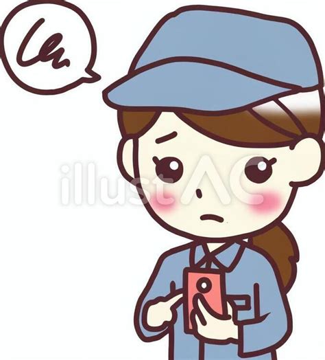 【女性作業服】斜め下スマホうーんイラスト No 521327｜無料イラスト・フリー素材なら「イラストac」