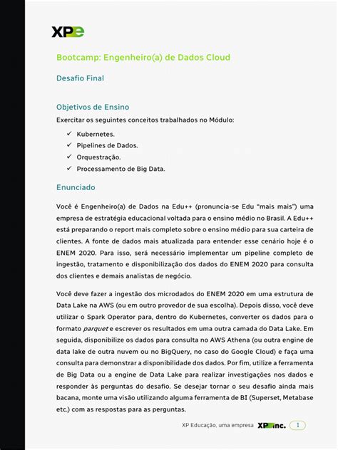 Enunciado Do Desafio Final Bootcamp Engenheiro A De Dados Cloud Pdf