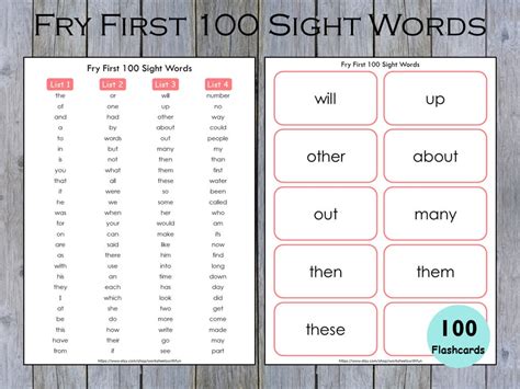 Sight Words Flashcards Fry First Hundred Practice 100 High Etsy