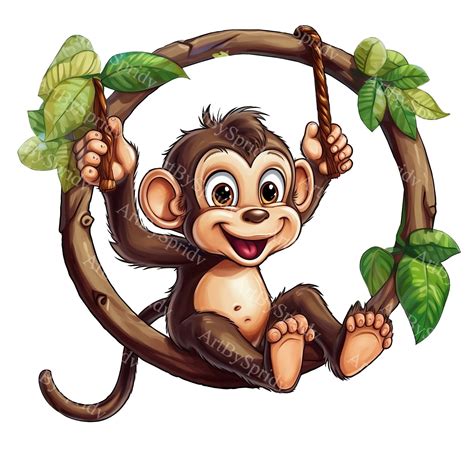 Cartoon Monkey Hanging From Tree Branch