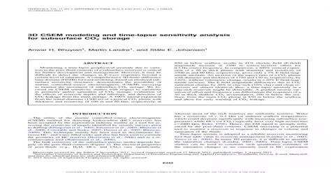 3d Csem Modeling And Time Lapse Sensitivity Analysis For Subsurface Co