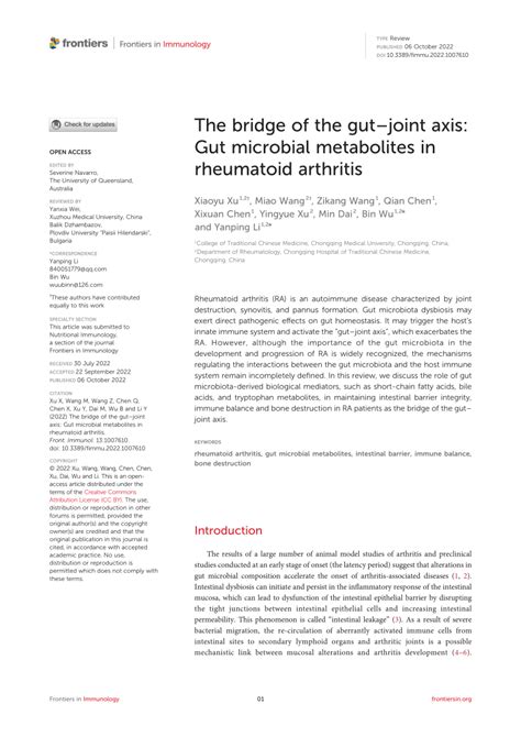 Pdf The Bridge Of The Gut Joint Axis Gut Microbial Metabolites In