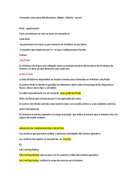 Comandos Linux Para Distribuciones Pdf Archivo De Computadora Sudo