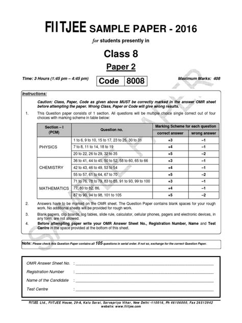 Fiitjee Big Bang 2016 Paper 2 Class 8 Sample Rectangle Force