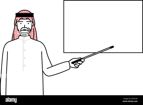 Senior Muslim Man Pointing At A Whiteboard With An Indicator Stick