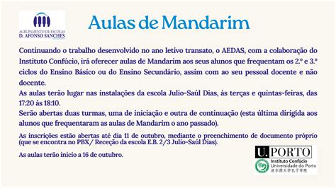 Aulas De Mandarim Agrupamento De Escolas D Afonso Sanches