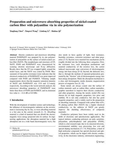 Pdf Preparation And Microwave Absorbing Properties Of Nickel Coated