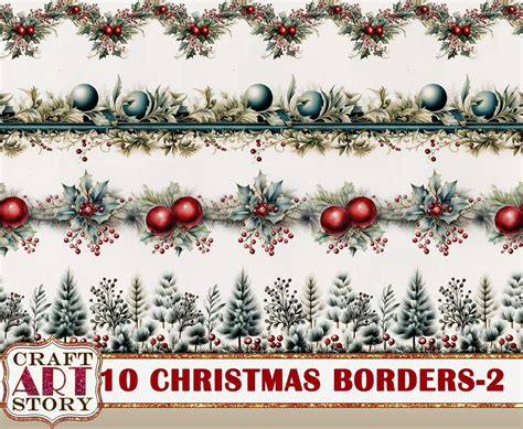 Christmas Seamless Borders Set New Year Invite Card Digital Clipart Png Digital Download