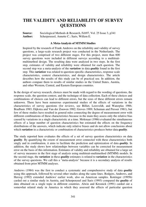 Pdf The Validity And Reliability Of Survey Questions A Meta Analysis