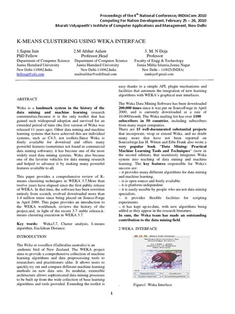 K Means Clustering Using Weka Interface Pdf Cluster Analysis