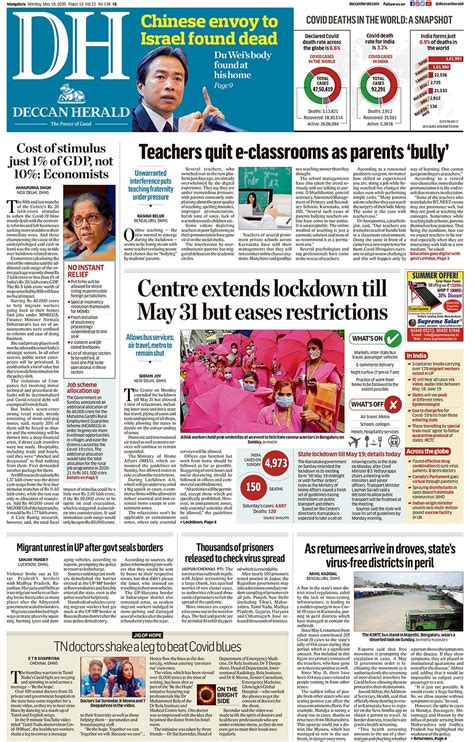 Newspaper Headlines Centre Extends Lockdown Till May 31 And Other Top