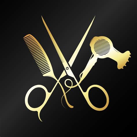 Peigne à Ciseaux Et Sèche Cheveux Symbole Doré Pour Un Salon De Beauté