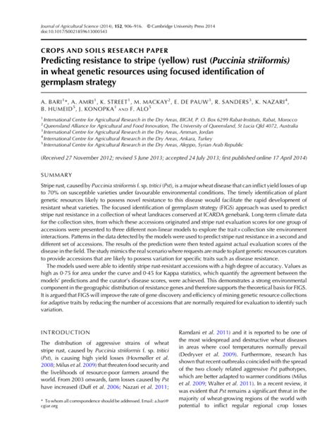 Predicting Resistance To Stripe Yellow R Pdf Receiver Operating