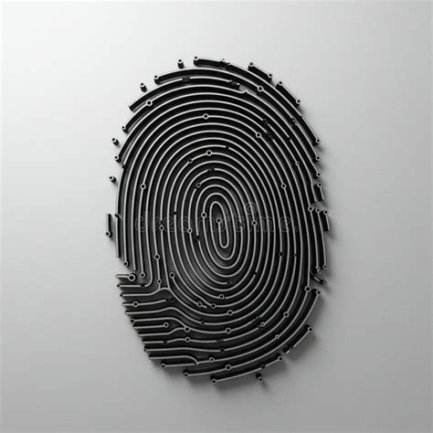 A Stylized Fingerprint Design Composed Of Black Layered Circuit Like Lines With Small Stock