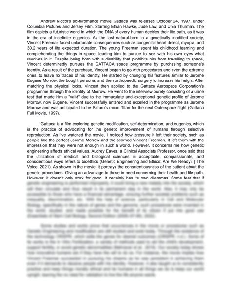 Solution Cell Biology Gattaca Movie Reflection Paper Studypool