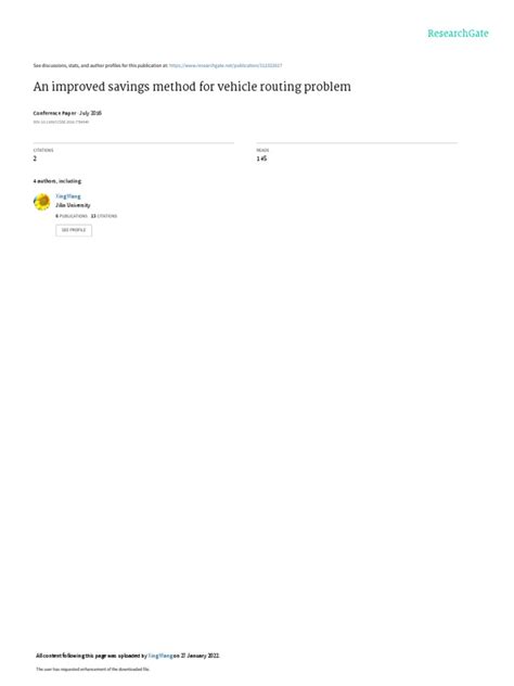 An Improved Savings Method For Vehicle Routing Problem Pdf Theoretical Computer Science