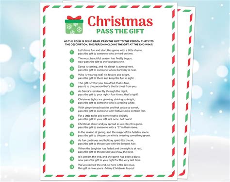 Christmas Pass The T Game Pass The Prize Poem Pass The Present Christmas T Game